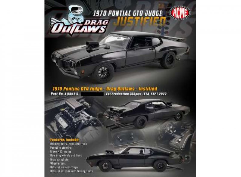Modèle réduit Pontiac Gto Judge *drag Outlaws*, 1970 Noir 1/18