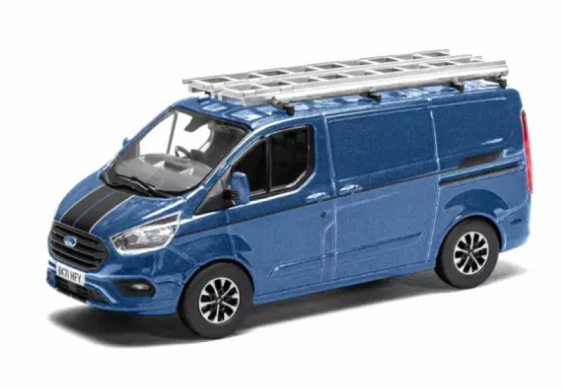 Schaalmodel Ford Transit Custom Sport Chroom Blauw 1/43 | Corgi