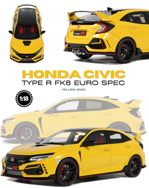 Schaalmodel Honda Civic Type R Fk8 Euro Spec Sunlight Yellow 2020 1/18